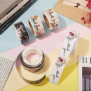 BEEFLYING 5 Rolls Thank You Adhesive Labels Roll Stickers Paper Gift Tag Stickers Mixed Color for Party Presents Room Bottle Sticky Note Decorative
