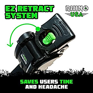 Rhino USA Retractable Transom Tie-Down Straps (2-Pack) - 3,000lb Guaranteed Max Break Strength, Heavy Duty 2" x 43" Marine Trailer Tie Downs for Boat, Jet Ski, Seadoo and More!