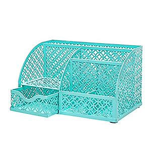 Annova Mesh Desk Organizer Office with 7 Compartments + Drawer/Desk Tidy Candy/Pen Holder/Multifunctional Organizer - Turquoise