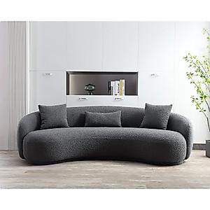 Acanva Mid Century Modern Curved Living Room Sofa, 4-Seat Boucle Fabric Couch for Bedroom, Office, Apartment, Grey