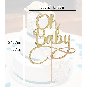 AHAORAY Oh Baby Cake Topper - Premium Gold Baby Birthday Party Cake Decoration Supplies, for Baby Shower/Gender Reveal Party/Baby Party Photo Booth Props