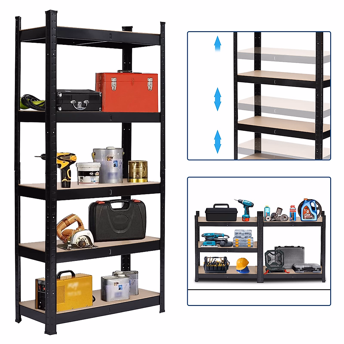Karl home Garage Shelving Heavy-Duty, 5-Tiers Wide Size Adjustable Metal Shelving Unit Utility Rack Organization for Garage Pantry Basement, 1900lbs,27.6" L x 11.8" W x 59.1" H, Black