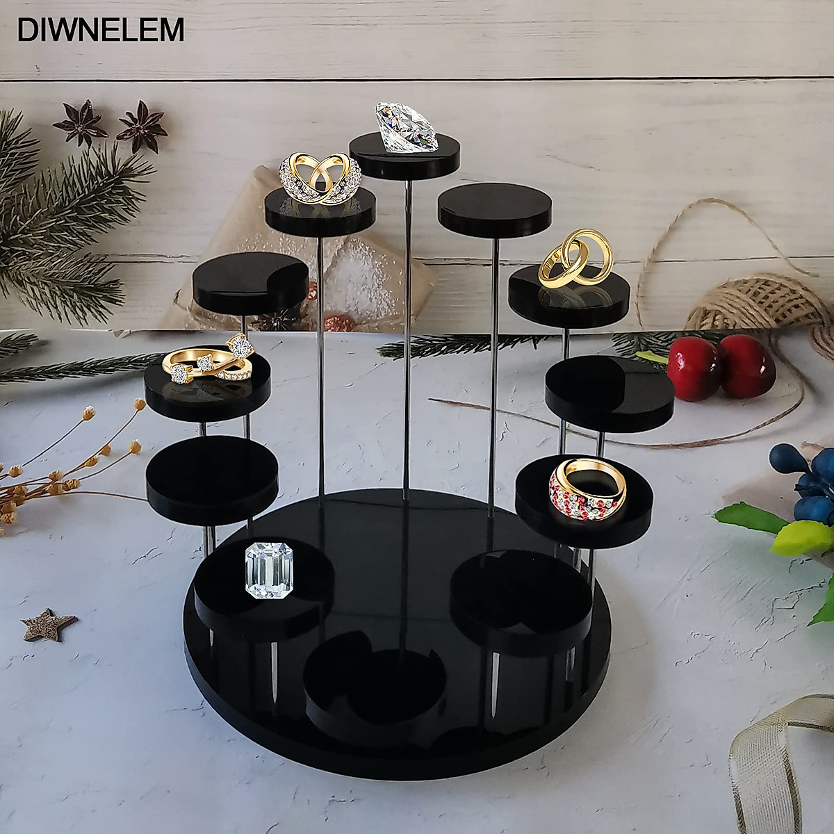 DIWNELEM Round Acrylic Jewelry Stand Acrylic Display Riser Stands Dessert Tower Display Tower for Watch,Jewelry,Rings,Earrings,Mini Figurines (Black,12Tier)