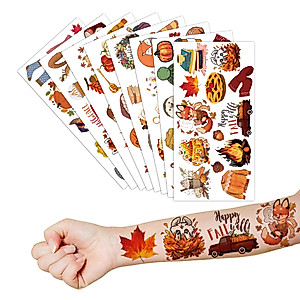 Fall Temporary Tattoos Sticker for Kids 93PCS Fall Themed Birthday Party Supplies Decorations Party Favors Autumn Pumpkin Leaf Fox Halloween Cute Kids Boy Girls Gifts Ideal School Prizes