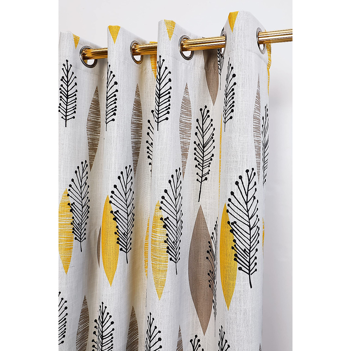 Cherry Home Modern Leaves Room Darkening Blackout Curtain Pairs Panel Heavy Drapes for Living Room Grommet Top Draperies Yellow,2 Panels with 2 Matching Pillow Case,52 Inch by 84 Inch