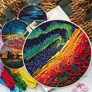 Maydear 4 Pack Embroidery Starter Kit with Pattern, Stamped Cross Stitch Kits for Beginners Adults with Embroidery Hoop and Instructions, Hand Embroidery Kit (Embroidery kit flower2)