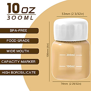 Danmu 6 Pack Glass Water Bottles, Clear Water Bottles Leakproof 10oz, Small Water Bottles 300ml, Cute Water Bottles,Glass Juice Bottles for Juicing, Kombucha, Boba Milk, Fruit Drinks