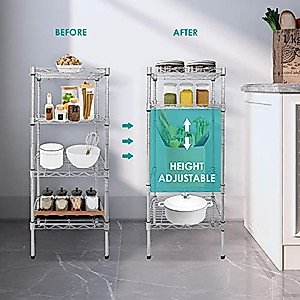 4 Tier Wire Shelving Unit, Height Adjustable Wire Shelves with 264 LBS Capacity, Metal Storage Rack Organizer for Laundry, Kitchen, Bathroom, Pantry, Closet (9.8"D x 13.7"W x 31.5"H, Silver)