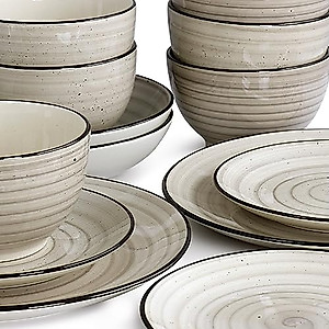 Elama Gia 24 Piece Round Stoneware Dinnerware Set in Cream