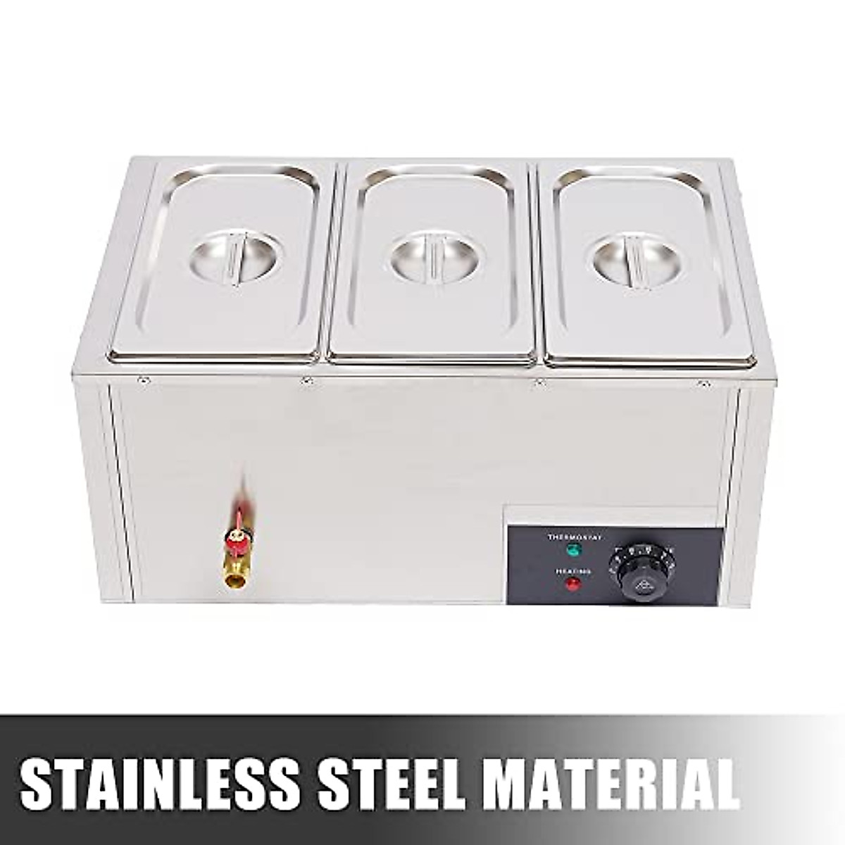 Cutycaty Commercial Food Warmer, 3-Pan Stainless Steel Bain Marie Electric Steam Table Countertop Steamer Food Warmer with Lids for Catering and Restaurants (7L)