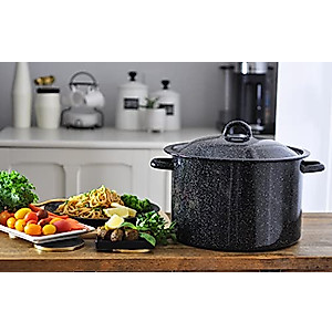 Mirro Traditional Vintage Style Black Speckled Enamel on Steel Stock Pot with Lid, 33 Quart, (MIR-10708)