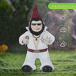 Jy.Cozy Singer Gnome Garden Statues - Resin Rocker Figurine, Outdoor Gnomes Garden Decorations, for Patio Yard Lawn Porch, Ornament Gift