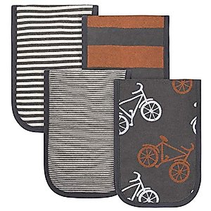 Grow by Gerber Baby Boys 4-Pack Terry Burp Cloths, Grey/Ivory/Orange, One Size