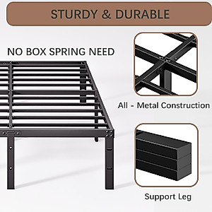 AGXI Full Size Bed Frame, Metal Bed Frame 16 Inch Tall Bed Frame No Box Spring Needed, Heavy Duty Platform Full Bed Frame with Storage Space, Sturdy Bed Frame Full Non-Slip Noiseless