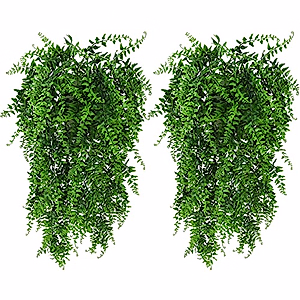 HERCOCCI 2 Pack Reptile Plants, Terrarium Hanging Plants Vines Artificial Leaves Habitat Decorations with Suction Cup for Bearded Dragon Hermit Crab Lizard Snake Geckos Chameleon