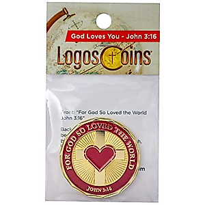 God Loves You Coin, for God So Loved The World That He Gave His Only Begotten Son, John 3:16 Gift. Gold Plated Christian Challenge Coin. Collectible. Eternal Life, Heavenly Father’s Heart Token.