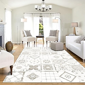 YUNHECHUHAI Natural Collection Area Rug, Thickened with Silicone-Backed Non-Slip Design, Odor-Free, Non-Shedding, Easy to Maintain. Ideal for Living, Dining, Bedroom(Geometry - Gray/White, 4x6ft)