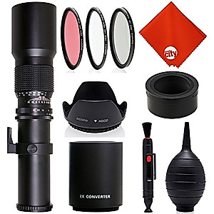 Opteka 500mm/1000mm f/8 Manual Telephoto Lens for Canon EOS 80D, 70D, 60D, 60Da, 50D, 40D, 30D, 1Ds, Mark III II, 7D, 6D, 5D, 5DS, Rebel T6s, T6i, T6, T5i, T5, T4i, T3i, T3 and T2i Digital SLR Cameras