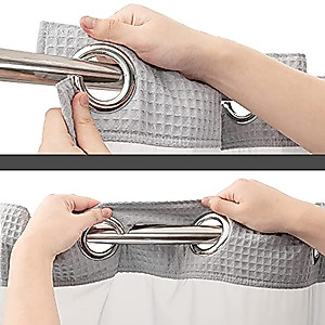 Voguease Cotton Blend Shower Curtain with Snap-in Liner and See-Through Top - Waffle Weave, Heavy Duty, Machine Washable - 71 x 74 inches, Gray