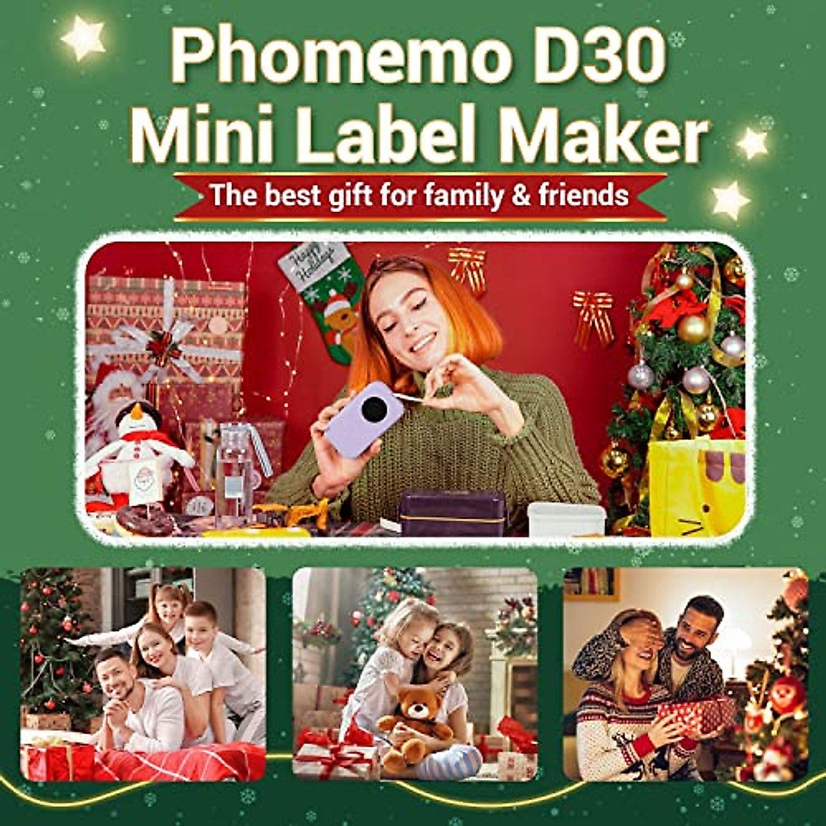 Phomemo D30 Label Makers Machine with Tape - Portable Bluetooth Mini Sticker Thermal Label Printer Handheld Rechargeable, Easy to Use for Office Home Organization, Rich Icon Font Multiple Templates