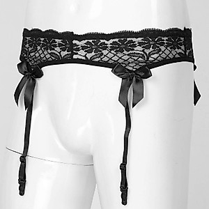 YiZYiF Men Sissy Lace Ladies Thigh-Highs Stockings Crossdressing Temptation Suspender Garter Belt Black OneSize