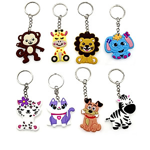 JZK 32 Pcs Animal keyring set for kids, Silicone animal keychains for children birthday party favours, kids party bag fillers, kids party thankyou gift graduation gifts