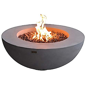 Elementi Lunar Bowl Outdoor Table 42 Inches Fire Pit Patio Heater Concrete Firepits Outside Electronic Ignition Backyard Fireplace Cover Lava Rock Included, Natural Gas