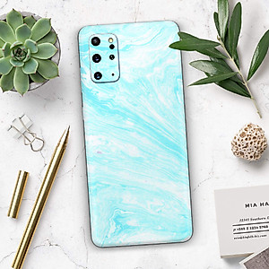 DesignSkinz Bright Blue Textured Marble Protective Vinyl Decal Wrap Skin Cover Compatible with The Samsung Galaxy S20 (Screen Trim & Back Glass Skin)