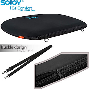 Sojoy iGelComfort Support Gel Seat Cushion with Memory Foam Portable Enhanced Chair Pad(Car/Office Chair/Truck/Home/Wheelchairs/Outside Sports Camping) (Black) (16 x 18 x 2inches)