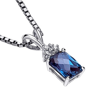 PEORA 14K White Gold Created Alexandrite with Genuine Diamond Pendant, Color-Changing Solitaire, Radiant Cut, 7x5mm, 1.25 Carats total