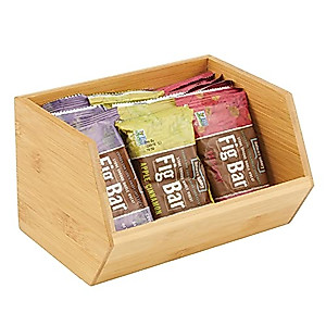 mDesign Bamboo Stackable Food Storage Organization Bin Basket - Wide Open Front for Kitchen Cabinets, Pantry, Offices, Closets, Holds Snacks, Dry Goods, Packets, Spices, Teas - 2 Pack - Natural Wood
