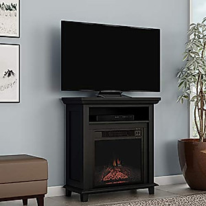 29-Inch Tall Electric Fireplace TV Stand – Freestanding Entertainment Console with Shelf, Faux Logs and LED Flames by Northwest (Black)