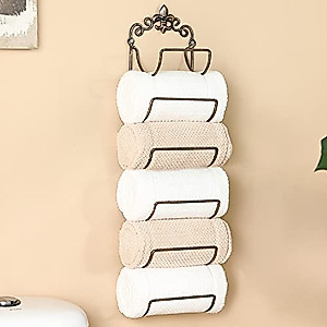 Rustic Metal Towel Rack Wall Mounted with Fleur de Lis, 6-Tier Solid Wrought Iron Towel Holder,Towel/Wine Rack Holder, Racks for Bathroom,Hand Towels,Wine Bottles,Yoga Mats Storage