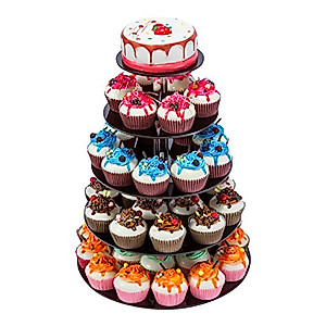 SinoAcrylic Cupcake Stand - 5 Tiers Round Cupcake Tower - Tiered Serving Dessert Cake Holder - Unique Black Exquisite Plate - Perfect for Wedding, Birthday, Party, Baby Shower and Christmas