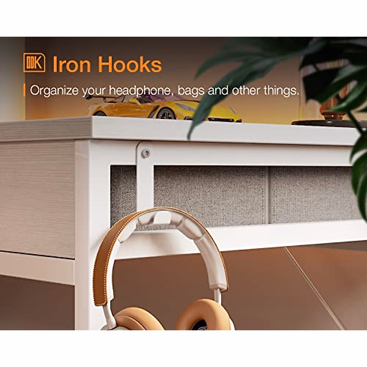 ODK 40 Inch Small Computer Desk with 3 Cloth Drawers for Home Office, Vanity Desk with Storage and Hook for Bedroom, Work Desk, Study Writing Table, White