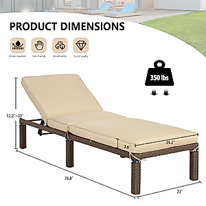 Grepatio Patio Chaise Lounge Chair Outdoor Wicker Rattan Daybed Adjustable Pool Furniture Chair with Cushions Beach Lounge Chair Sun Lounger for Outside (1 Pcs)