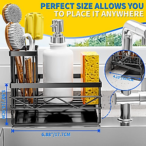 galasily Sink Caddy Sponge Holder for Kitchen Sink with Brush Holder and Stainless Steel Self Drain Tray, Rustproof Kitchen Sink Organizer for Sponge, Soap Dispenser Storage Kitchen Accessories