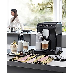 Coffee Mat for Counter, Pink Gold Christmas Tree Winter Snowflake Black Absorbent Hide Stain Coffee Bar Mat, Non-slip Coffee Bar Accessories Kitchen Drying Mat Fit Under Coffee Maker Espresso Machine
