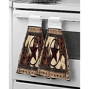 Kitchen Hanging Towel, Hand Towels with Loop Rustic Farmhouse USA Stars on Chic Map 1 Pack Soft Absorbent Tie Towel for Bathroom Retro Wood Plank Tea Bar Dish Cloths Home Cleaning Terry