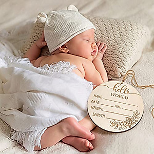 ZIEYOMI Baby Announcement Sign, Wooden Baby Name Sign for Nursery, Hello World Newborn Sign, Birth Announcement Sign for Hospital, Welcome Baby Sign Announcement Board for Photo Prop Baby Shower