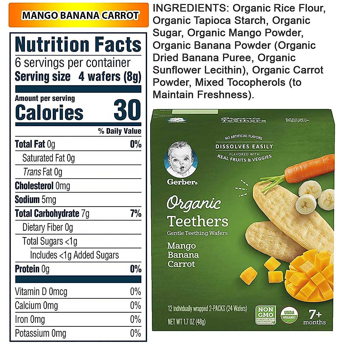 Gerber Organic Teethers Variety Pack, 1 Mango Banana Carrot, 1 Blueberry Apple Beet, 2 CT