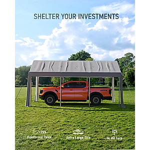 GarveeLife 25'x 13'x 11' Carport Top Replacement Cover 180G Heavy-Duty Garage Top Tent Shelter Tarp Waterproof & UV Protected (Top Cover ONLY, Frame Not Included) (Gray)