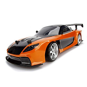 Jada Toys Fast & Furious Han’s Mazda RX-7 Drift RC Car, 1: 10 Scale 2.4Ghz Remote Control Orange & Black, Ready to Run, USB Charging (standard) (99700)