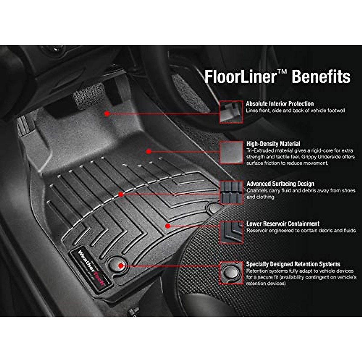 WeatherTech Custom Fit FloorLiners for Mazda CX-5-2nd Row (444192), Black