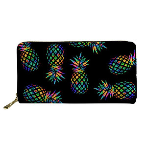 Amzbeauty Women Fashion Pineapple Leather Wallet Clutch Bag Girls Long Purse Organizer with Zipper