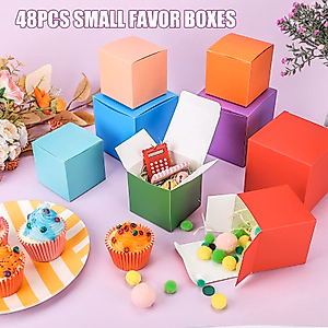 48 Pack Colorful Gift Boxes Kraft Paper Cube Boxes Easy Assemble Small Cardboard Boxes with Lids for Crafting Cupcake Christmas Wedding Presents Birthday Bridesmaids Proposal Party(3 x 3 x 3 Inch)