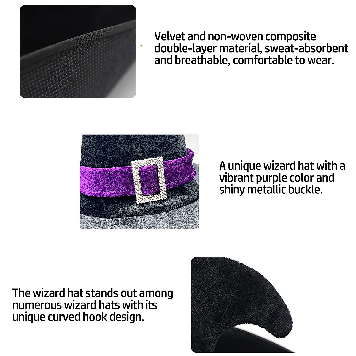 Seasons Stars SSDecor Halloween Velvet Witch Hat Purple - Unique Wizard Hat with Vibrant Color and Metallic Buckle - Halloween Costume Accessory for Women and Girls