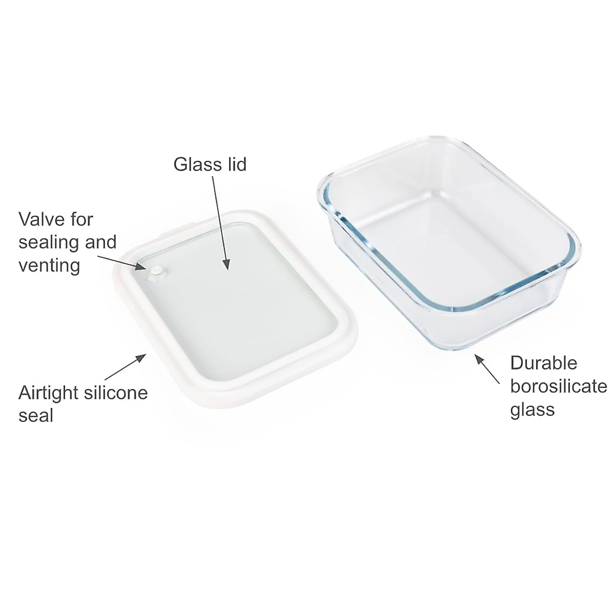 Sio GLASS storage containers with GLASS lids, NO PLASTIC, Set of 3, Airtight Small Medium Large for Food Meal Prep, Silcone Snapware Bowl Container