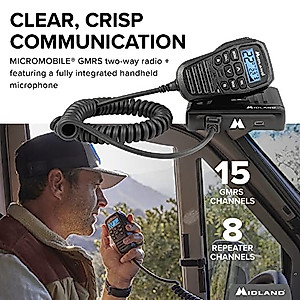 Midland – MXT275 MicroMobile GMRS Radio – 15 watts Two-Way Radio with Integrated Control Microphone – Overland Caravanning Tractors – Detachable External Magnetic Mount Antenna - 8 Repeater Channels