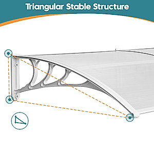 MCombo 39 x 78 inch Window Awning Outdoor Polycarbonate Front Door Patio Cover Garden Canopy 6055-4080 (40"×80") (Solid White Bracket/Clear Board)